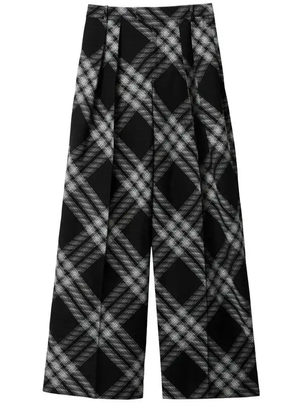 Burberry Vintage Check Wool Wide Leg Trousers - Black