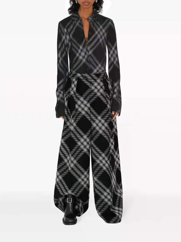 Burberry Vintage Check Wool Wide Leg Trousers