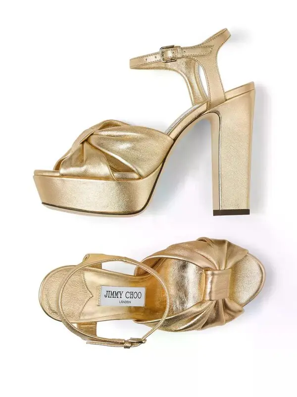 JIMMY CHOO Heloise Metallic Finish Block Heel Sandals - Gold