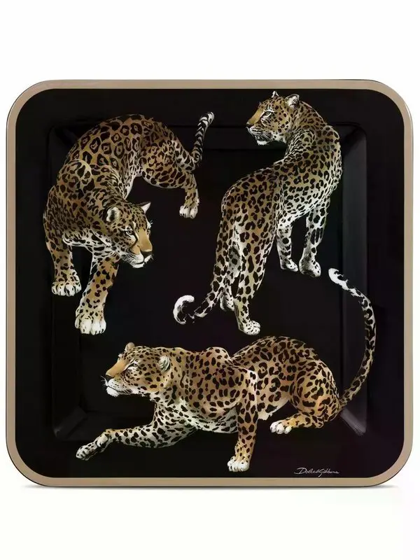 Dolce & Gabbana Medium Leopard-print Wood Tray - Black