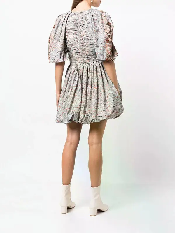 Ulla Johnson Marbled Puff-sleeve Ruched Dress