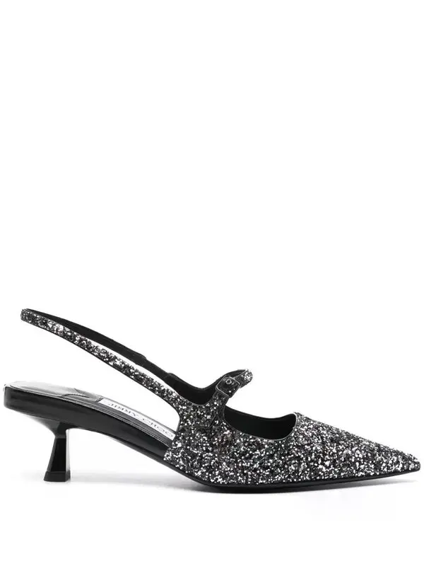 JIMMY CHOO Didi 45mm Glitter Slingback Pumps - Silver