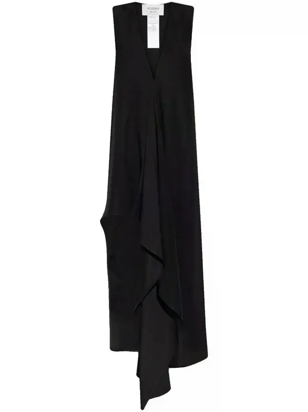 Sportmax Acline Maxi Dress With Deep V-neckline And Draped Asymmetric Hem