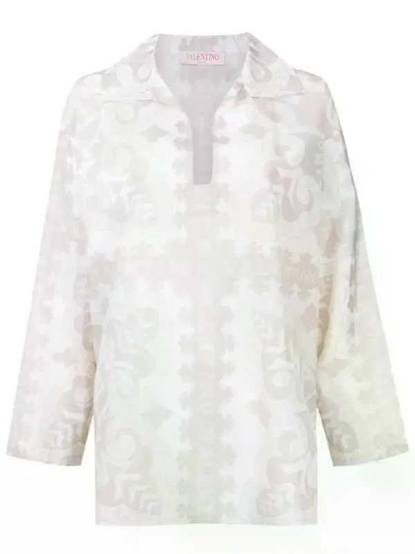 Valentino Garavani Geometric Print Silk-cotton Shirt - Neutrals