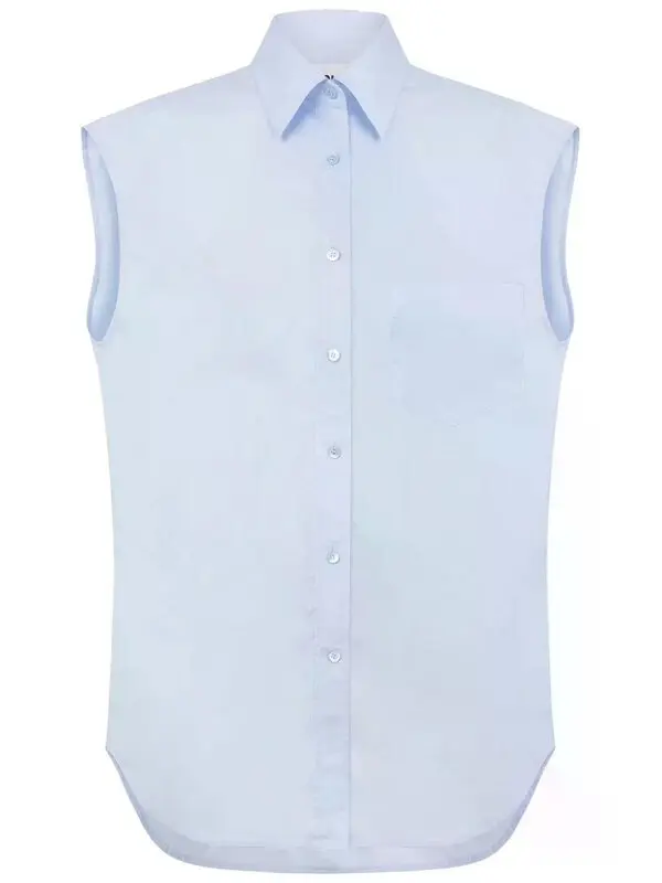 Moschino Sleeveless Shirt With Pointed Collar And Patch Pocket - Blue