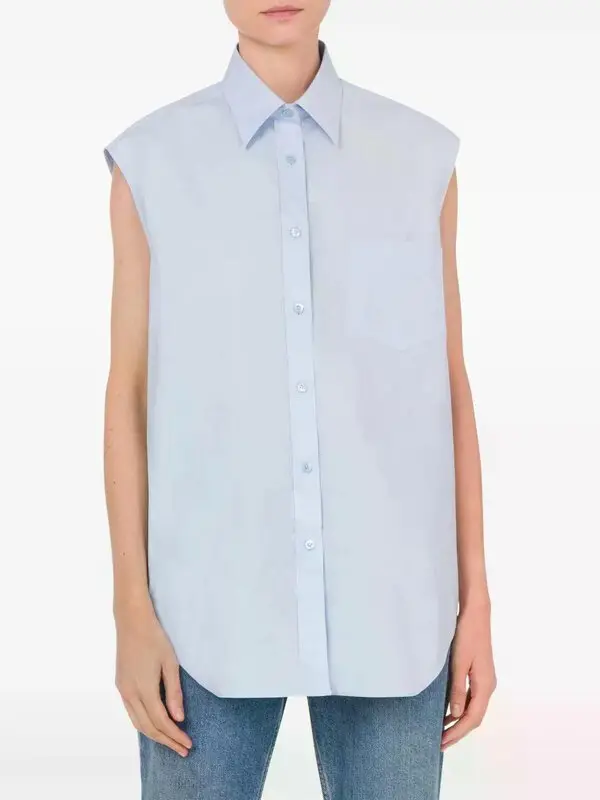 Moschino Sleeveless Shirt With Pointed Collar And Patch Pocket