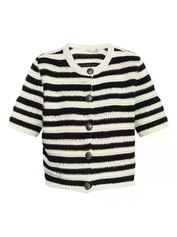 GESTUZ Short Sleeve Striped Cardigan - Black