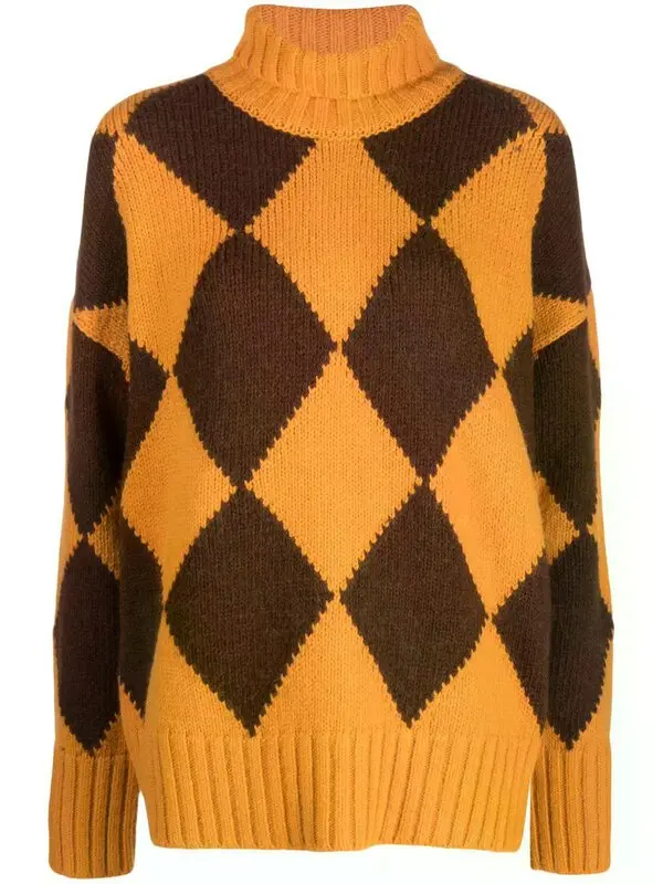 La DoubleJ Argyle Roll-neck Jumper - Yellow