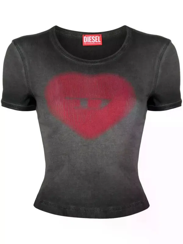 DIESEL® Heart-print Cropped T-shirt - Black