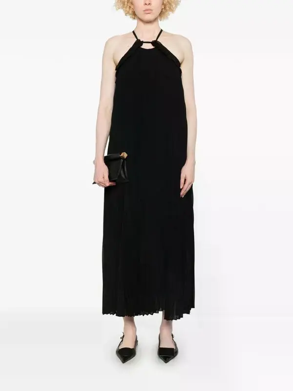 TWINSET Plissé Midi Dress With Halterneck And Ruffled Detailing