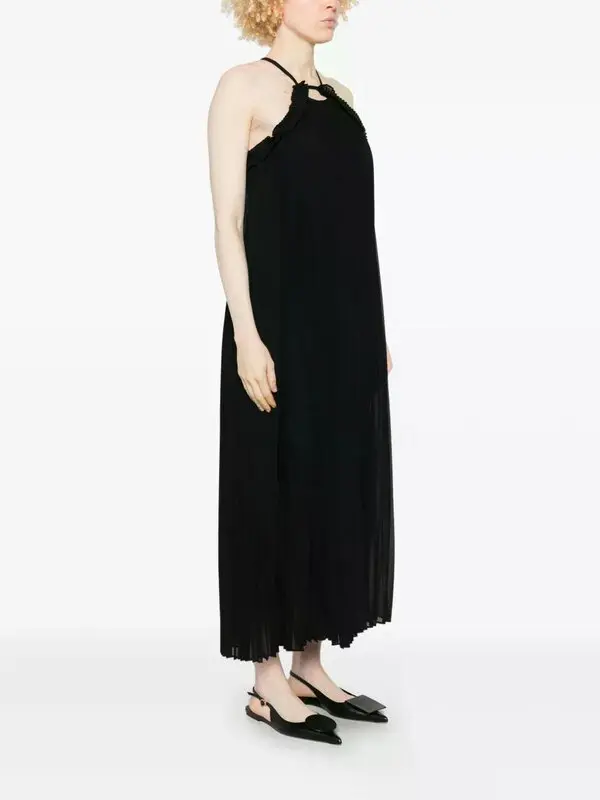 TWINSET Plissé Midi Dress With Halterneck And Ruffled Detailing