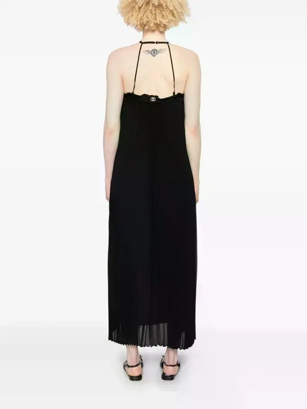 TWINSET Plissé Midi Dress With Halterneck And Ruffled Detailing