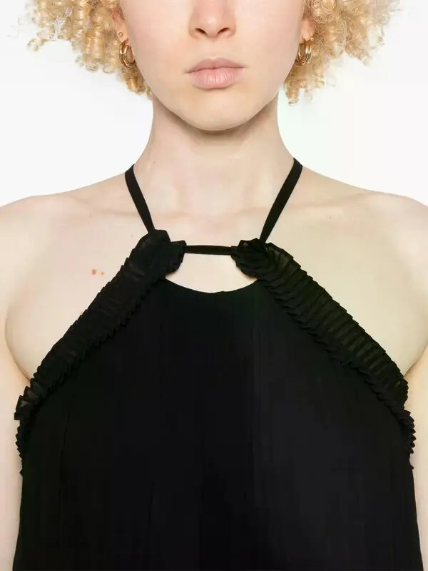 TWINSET Plissé Midi Dress With Halterneck And Ruffled Detailing