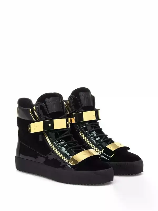 GIUSEPPE ZANOTTI Coby Velvet Double-strap Mid-top Sneakers - Black