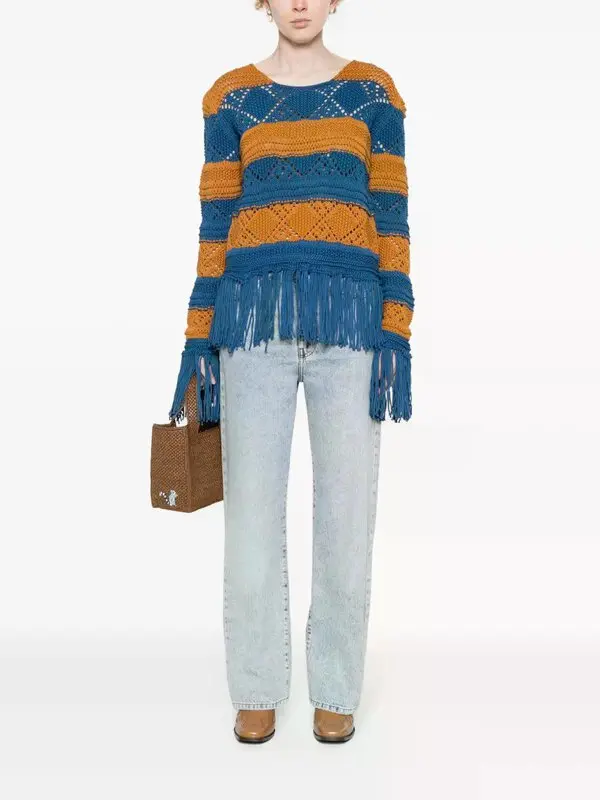 La DoubleJ Playa Cotton Jumper With Fringe Detail - Blue