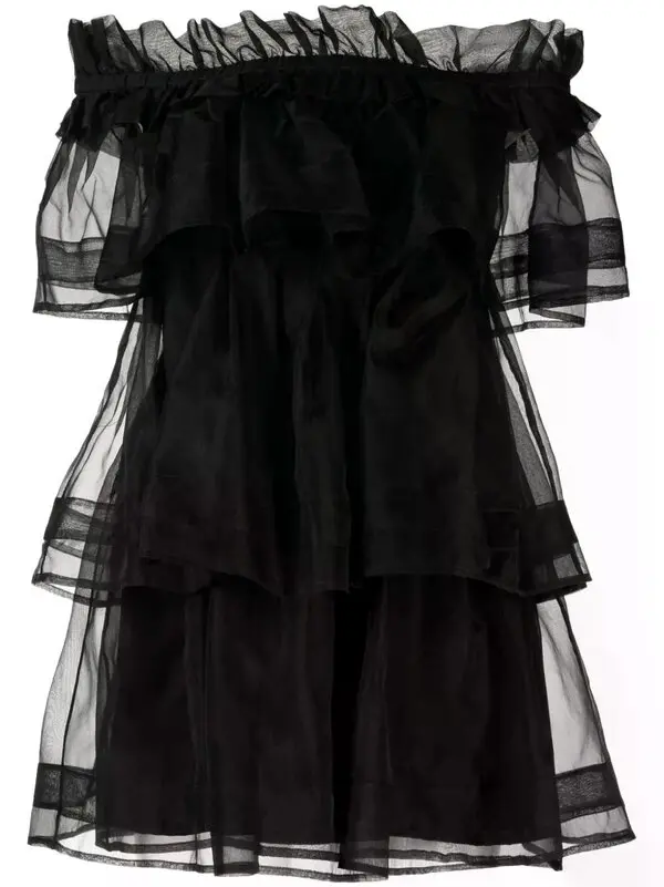 MACGRAW Petal Layered Silk Mini Dress - Black