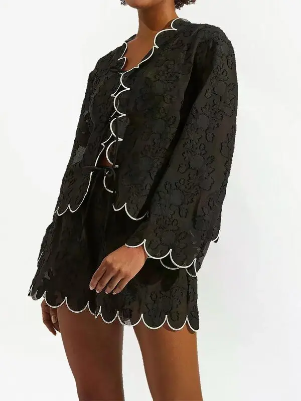 La DoubleJ Embroidered Lace-up Crop Jacket