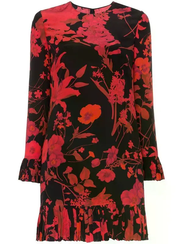 Valentino Garavani Floral Print Long-sleeve Minidress - Black