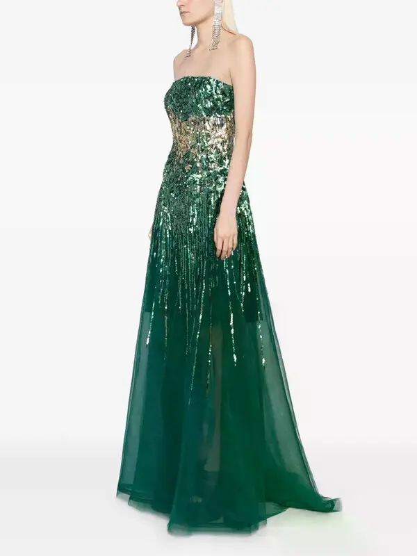 SAIID KOBEISY Strapless Sequin Tulle Overlay Gown