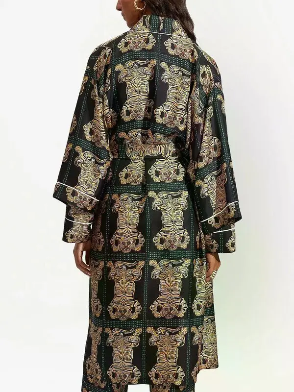 La DoubleJ Tiger-print Silk Robe