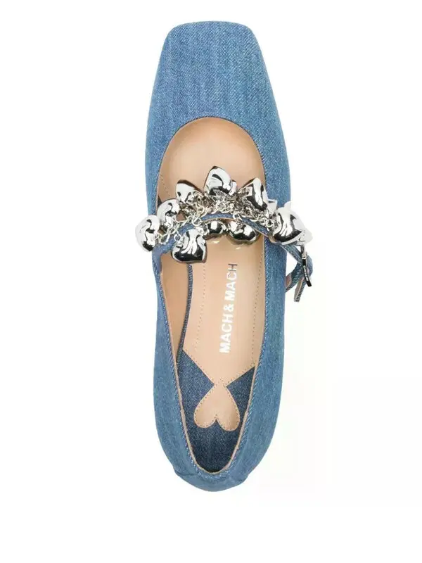 Mach & Mach Square Toe Ballet Flats With Side Buckle