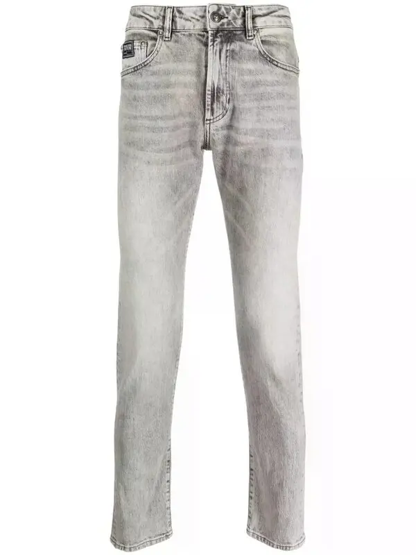Versace Whiskering Effect Straight-leg Denim Jeans - Grey