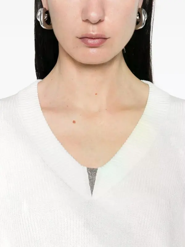 Brunello Cucinelli V-neck Sweater With Monili Chain Detail