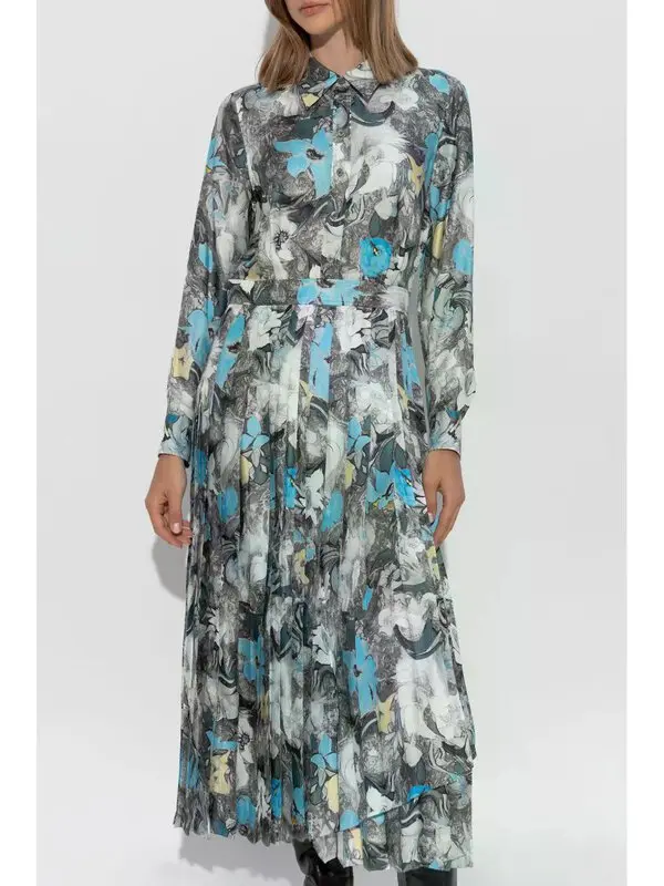 Tory Burch Printed Pleated Midi Shirt Dress