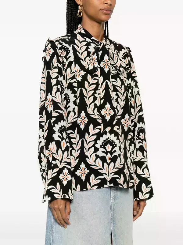 La DoubleJ Ascot Floral-print Silk Shirt - Black