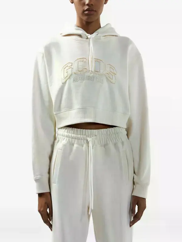 Gcds Logo-embroidered Cropped Hoodie