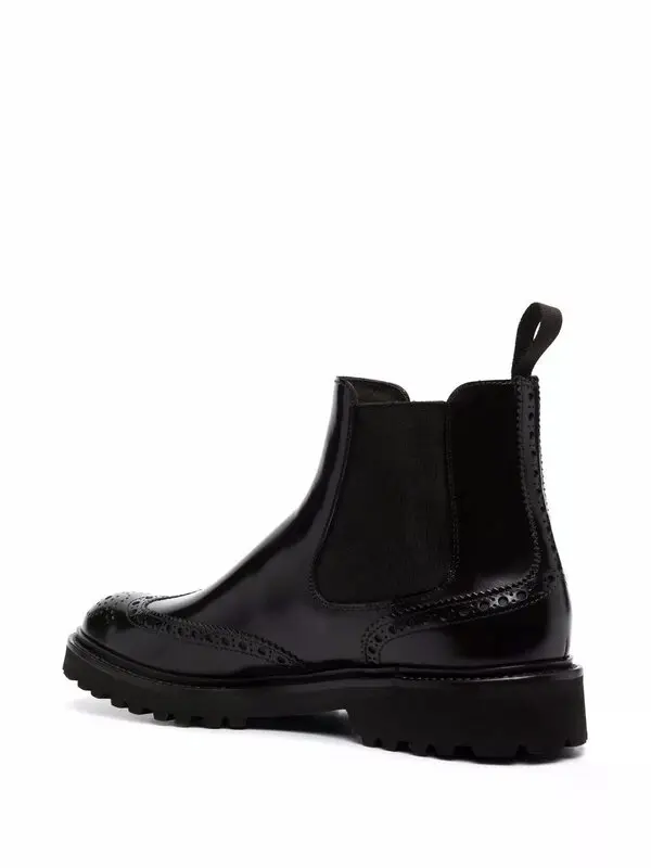 SCAROSSO Black Leather Brogue Chelsea Boots