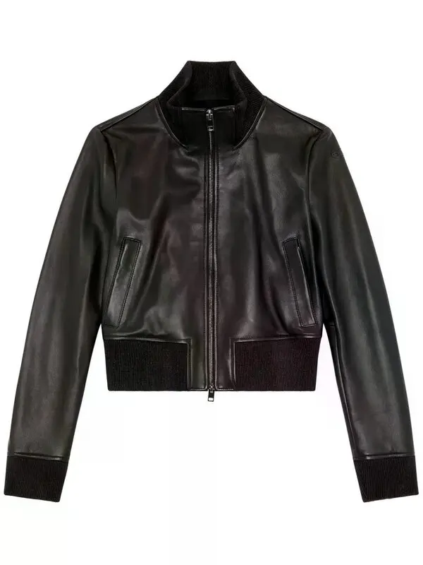 DIESEL® Logo-embossed Leather Bomber Jacket - Black