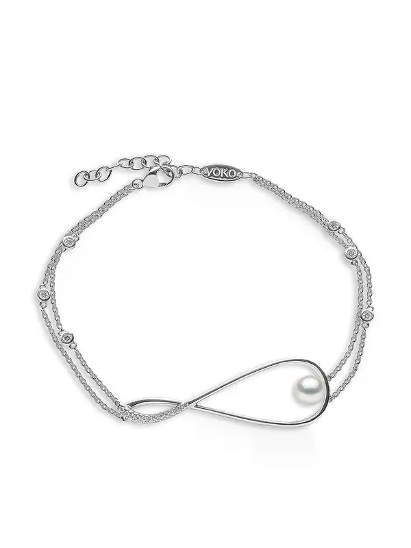 Yoko London 18kt White Gold Sleek Akoya Pearl Bracelet - Silver