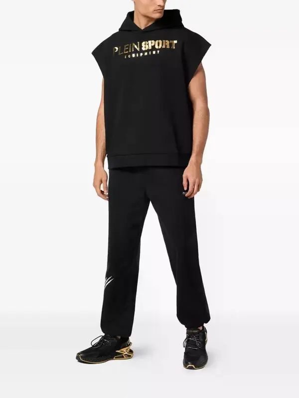 PLEIN SPORT Sleeveless Hooded Vest With Logo Print - Black
