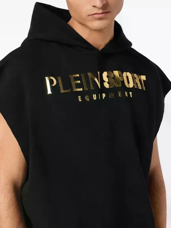 PLEIN SPORT Sleeveless Hooded Vest With Logo Print