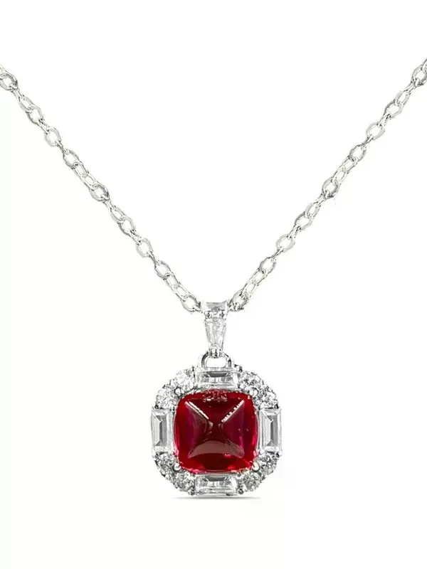 JUWELINA PARIS Sugarloaf Ruby Pavé-set Gemstone Necklace - Silver