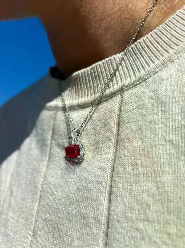 JUWELINA PARIS Sugarloaf Ruby Pavé-set Gemstone Necklace