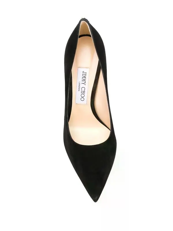 JIMMY CHOO Love 100 Goat Suede Pumps With Gold Tone Logo Plaque