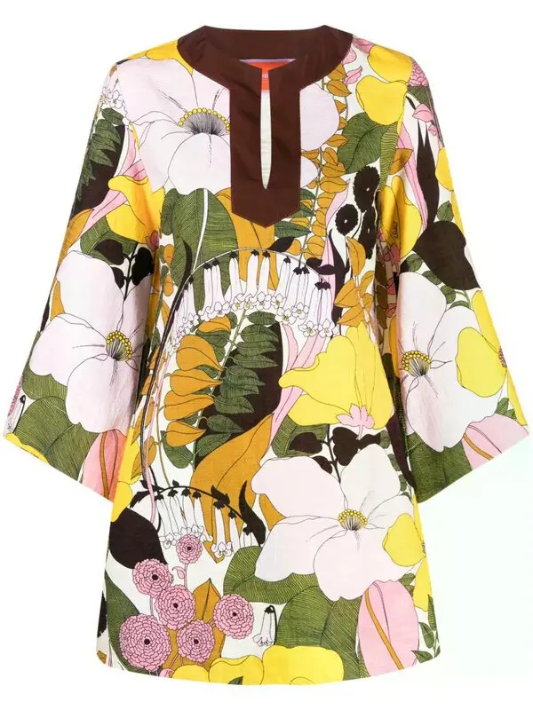 La DoubleJ Kaftan Mini Dress With Floral Print - Pink