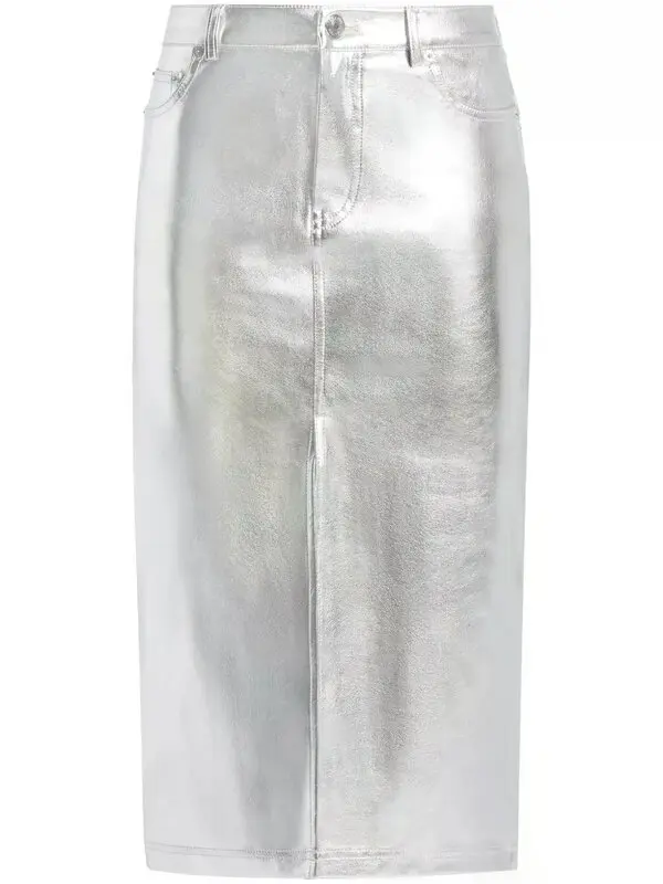 Staud Oaklyn Metallic-effect Midi Skirt - Silver