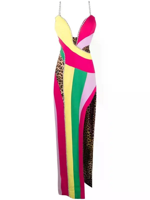 Philipp Plein Long Dress With Patchwork Design - Pink