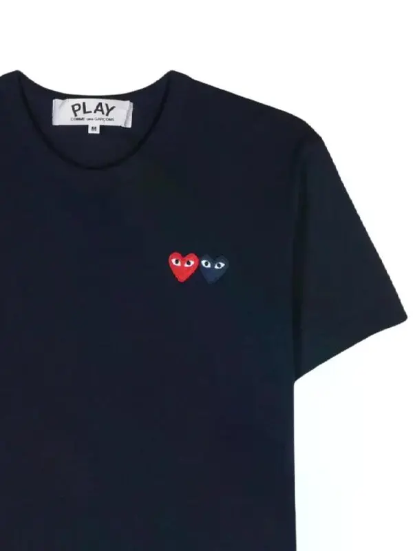 Play Comme Des Garcon Heart Patch Cotton T-shirt - Blue