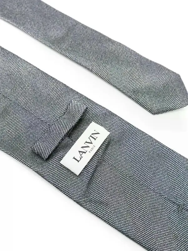 LANVIN Silk Herringbone Neck Tie - Grey