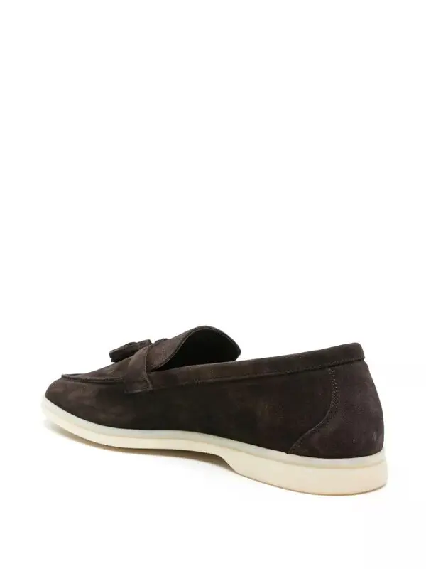 SCAROSSO Tassel Detail Suede Loafers - Brown