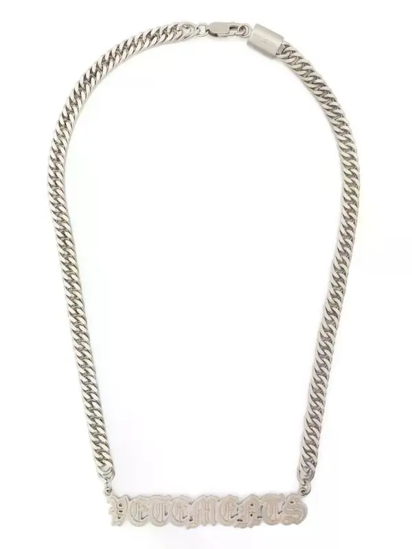 Vetements Gothic Logo Plaque Necklace - Silver
