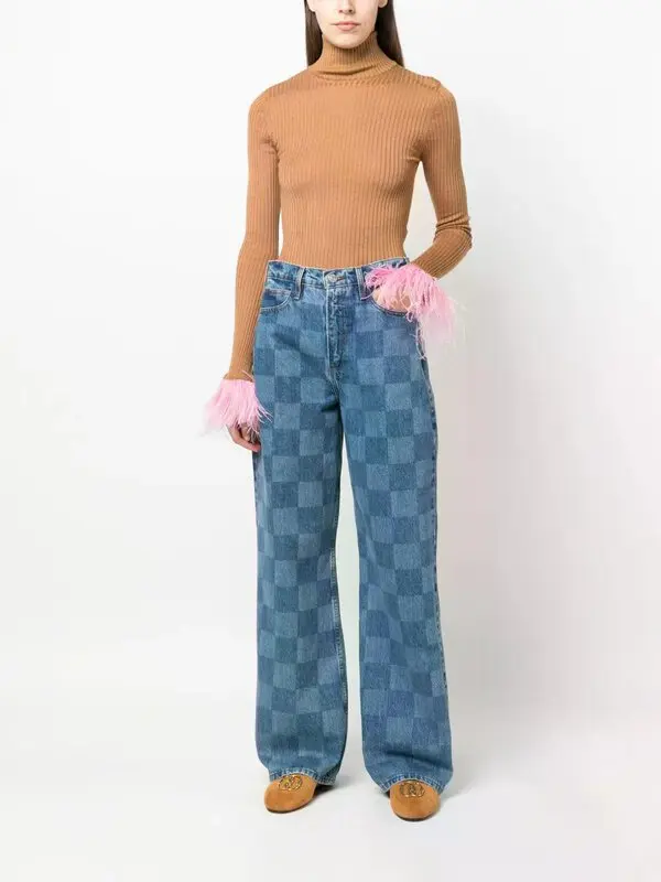 La DoubleJ Feather-cuff Ribbed-knit Jumper