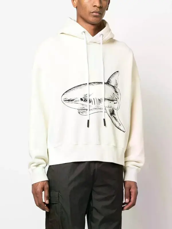 Palm Angels Organic Cotton Shark Print Hoodie