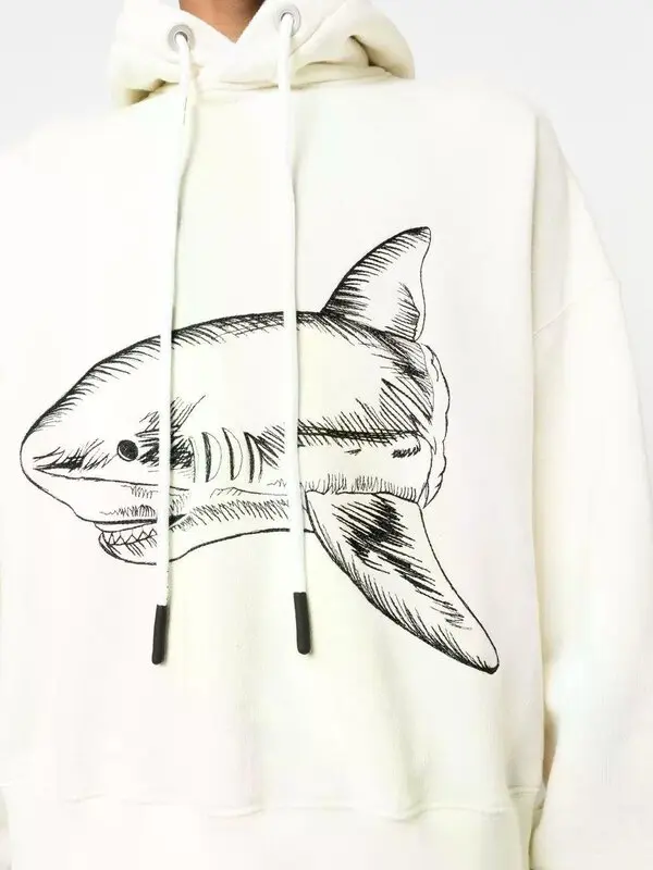 Palm Angels Organic Cotton Shark Print Hoodie