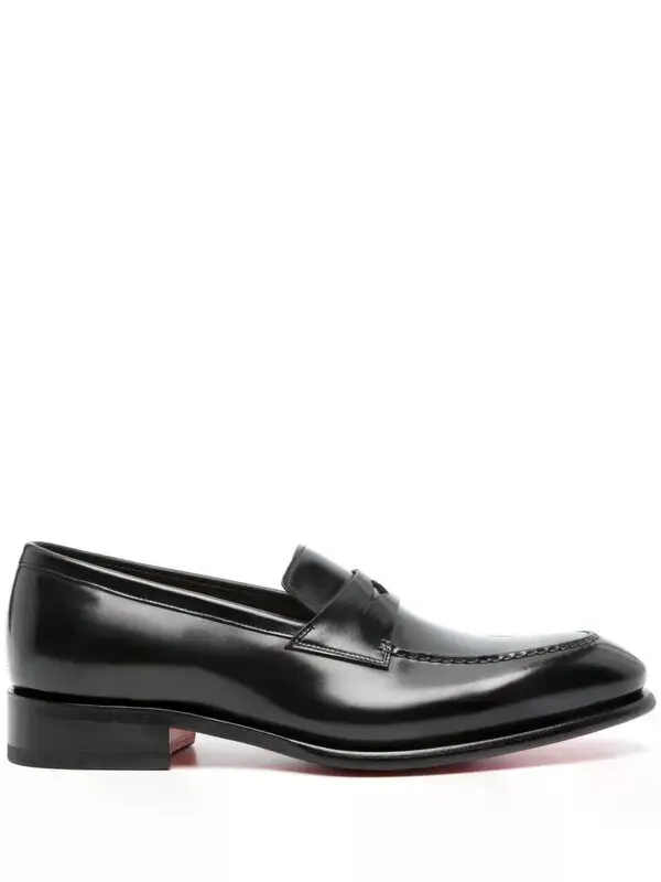 Santoni Calf Leather Penny Loafers - Black