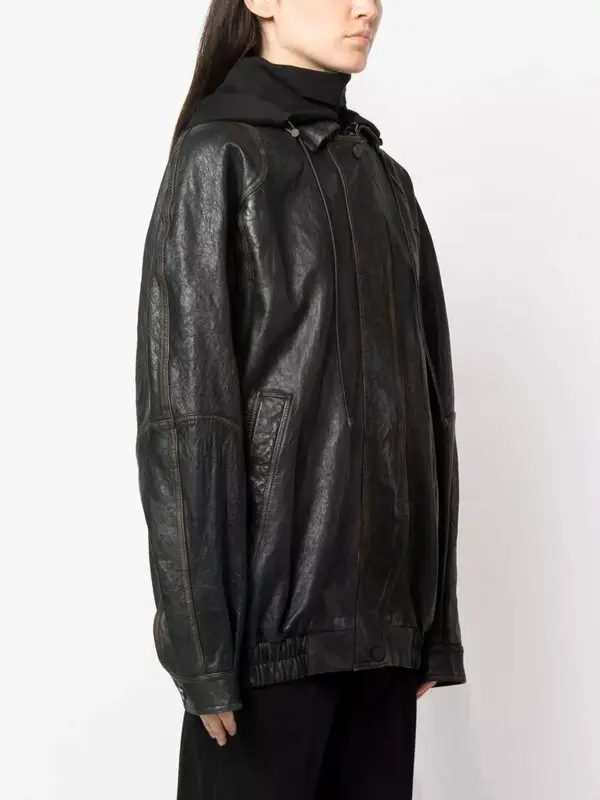 THE MANNEI Batumi Leather Jacket With Drawstring Hood